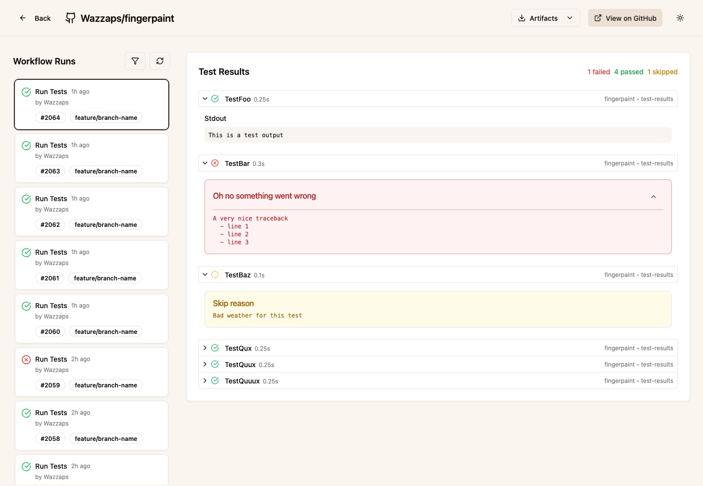 Test Viewer for GitHub